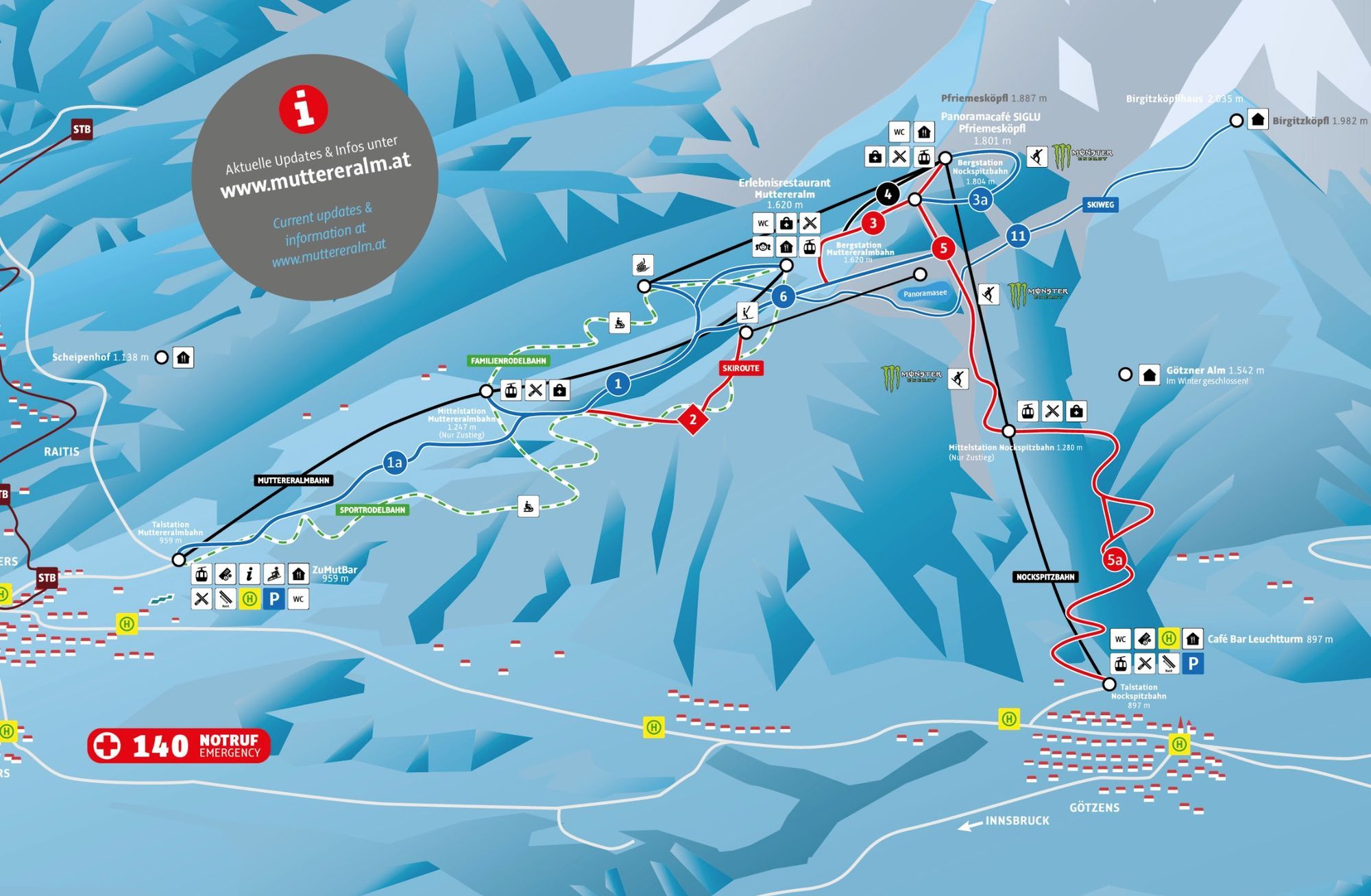 Pistekaart Götzens - wintersport dorp met 16km piste in Oostenrijk